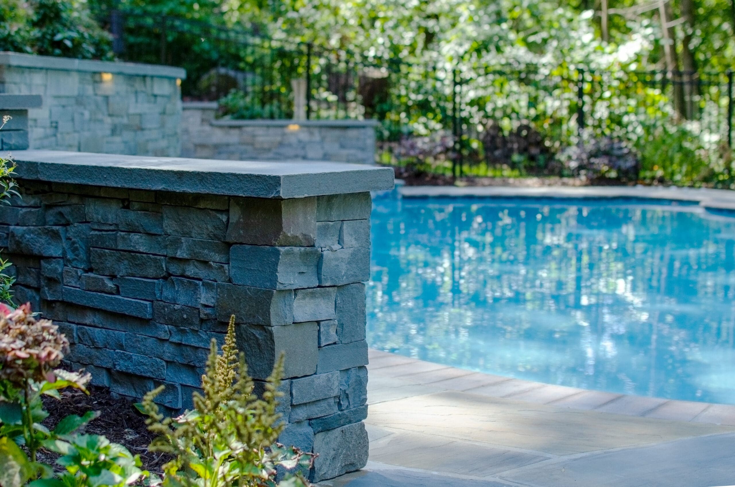 Project #032 – Natural Flagstone Pool Deck and Retaining/Sitting Wall ...